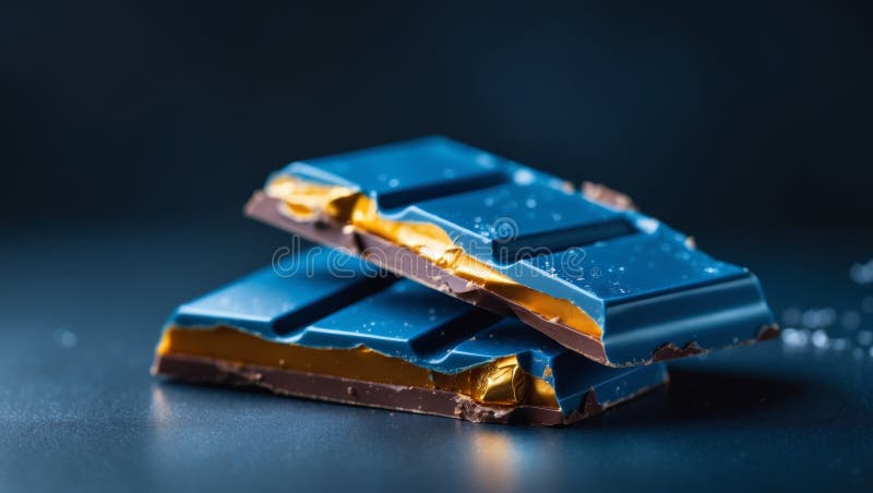 Broken Blue Chocolate Bar with Shiny Inside on Dark Background. Stock ...