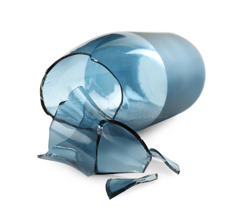 Broken Blue Glass Vase Isolated on White Stock Image - Image of crack ...