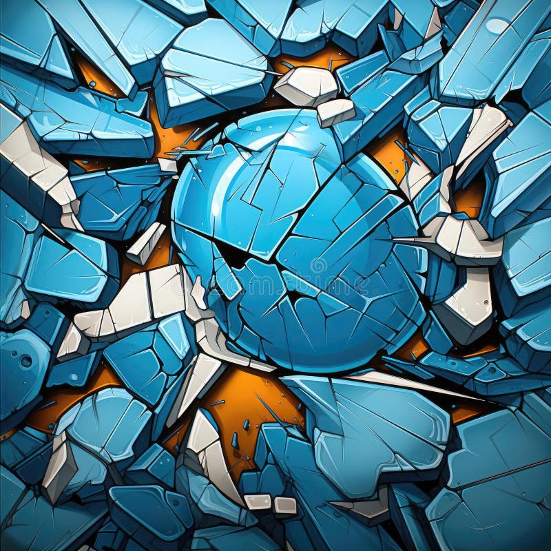 Broken Blue Sphere with a Graffiti Style Design Stock Illustration ...
