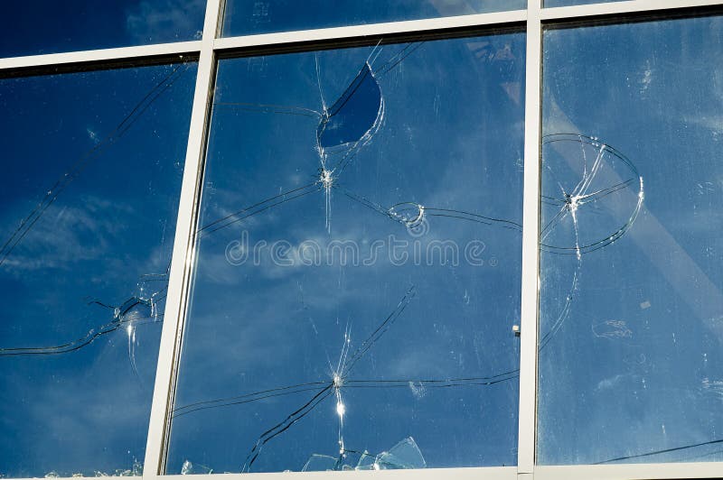 Broken Blue Window in a High-rise Building Stock Photo - Image of ...
