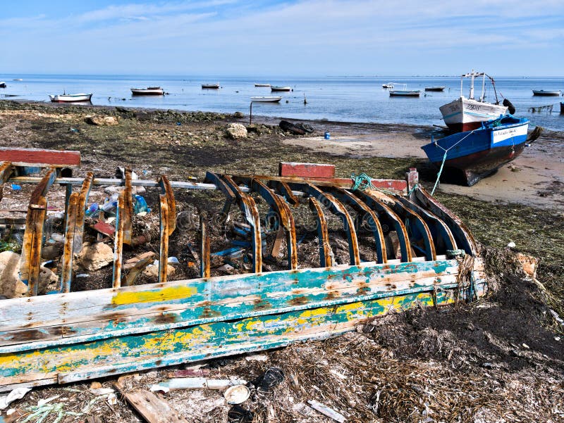 Broken Boat with Waste on a Beach Editorial Stock Image - Image of junk ...