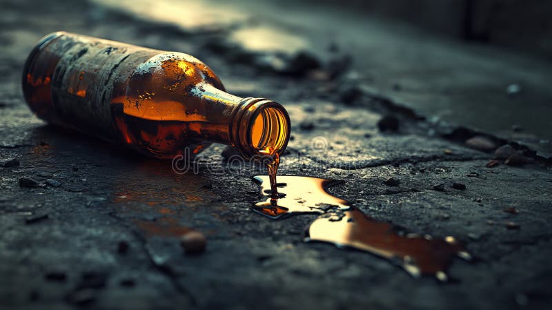 Broken Bottle with Liquid Spilling on Ground Stock Illustration ...