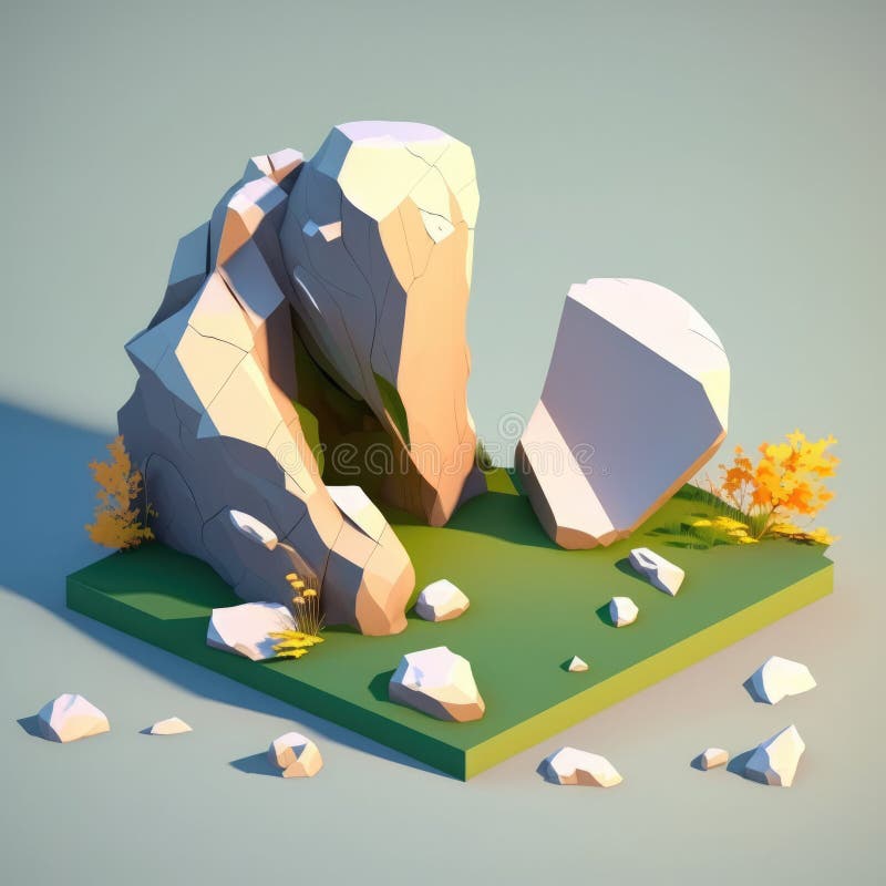 Broken Boulder Jutting Out of a Cliff Face, Isometric Low Poly View AI ...