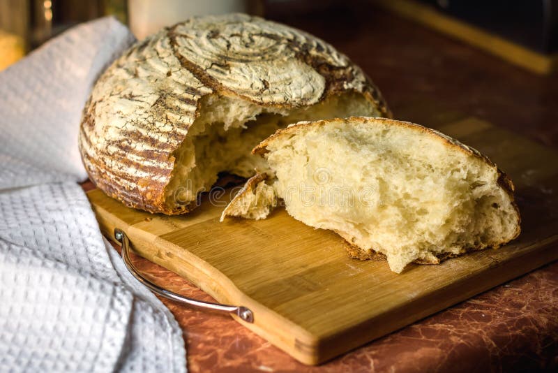 Broken Bread on a Wooden Board. Stock Image - Image of meal, nutrition ...