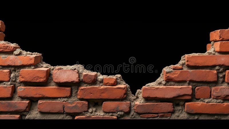 Broken Brick Wall with Black Background. Stock Illustration ...