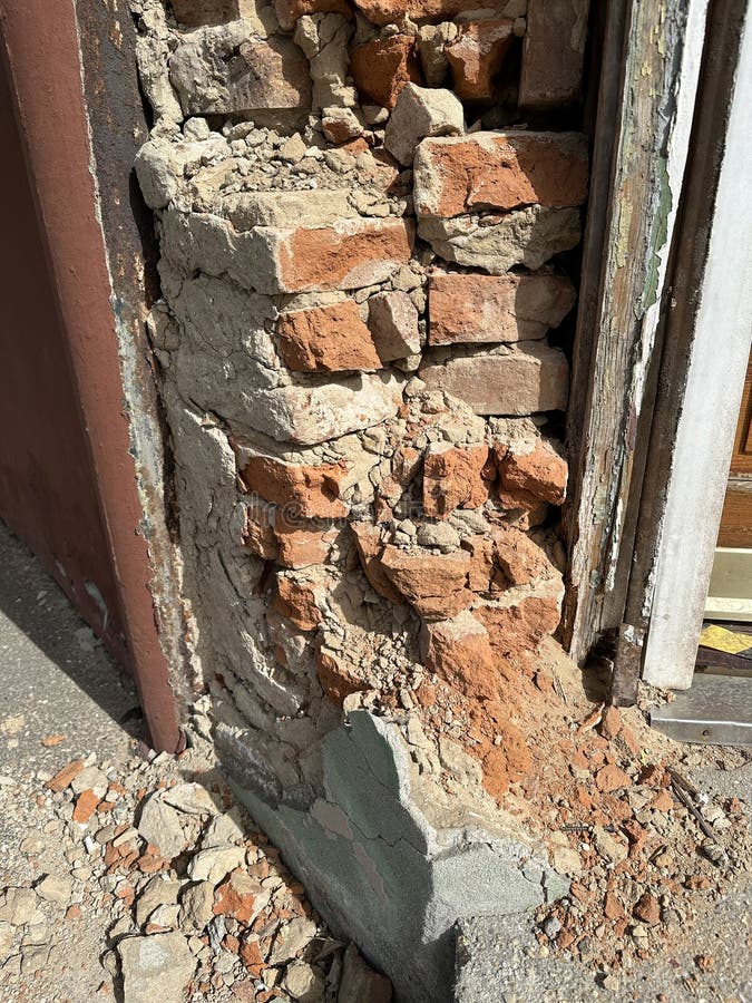 Broken Brick Wall of a Building Stock Photo - Image of damaged ...