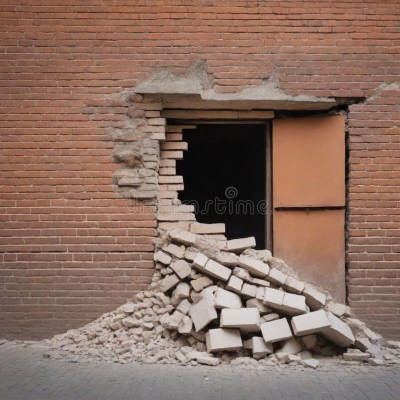Broken Brick Wall in a Building Under Construction, Closeup of Photo ...