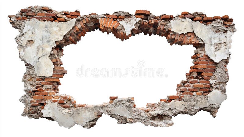Broken Brick Wall Frame with White Background Architectural Detail ...