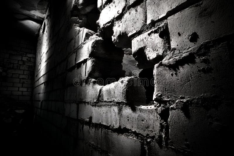 Broken Brick Wall Hole Dark Room Shadow Light Abstract Background ...