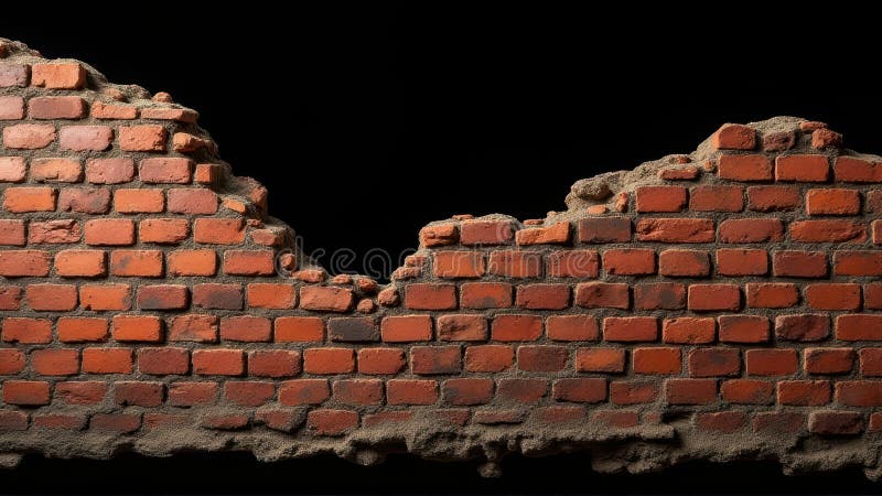 Broken Brick Wall Isolated on Black Background. Stock Illustration ...