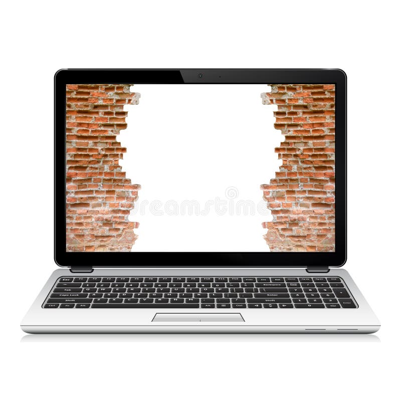 Broken Brick Wall on Laptop Screen Stock Image - Image of privacy ...