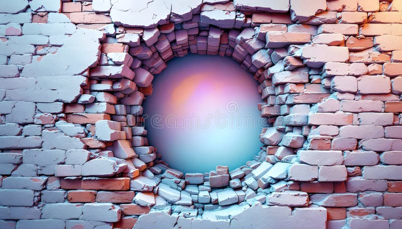 Broken Brick Wall with Pastel Circular Opening: a Surreal, Textured ...