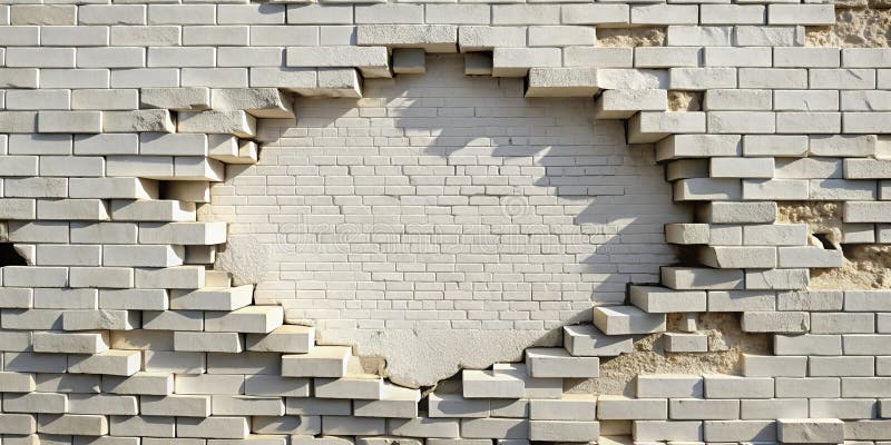 Broken Brick Wall White Brick Composition, Hole Reveal Stock ...