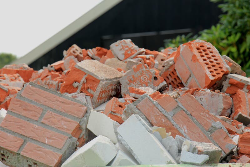 Broken Bricks on Construction Site Stock Image - Image of wall ...