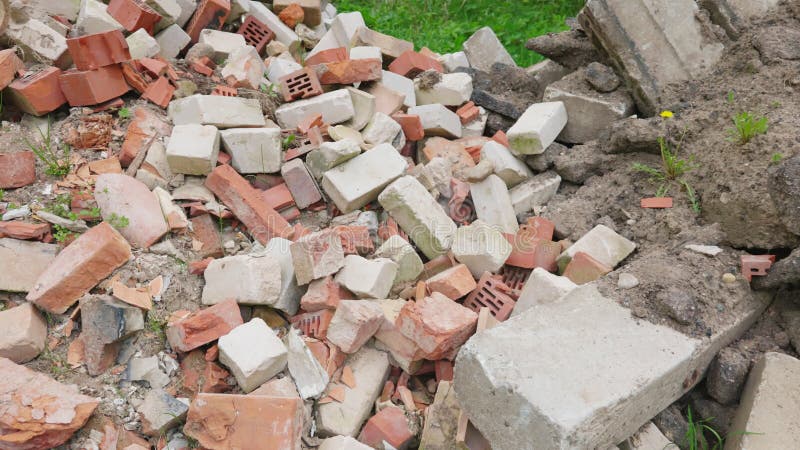 Broken Bricks Flying in Construction Rubbish Heap Dump Stock Video ...