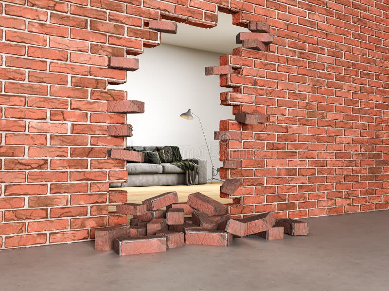 Broken Bricks Wall Out Side a Room Stock Illustration - Illustration of ...
