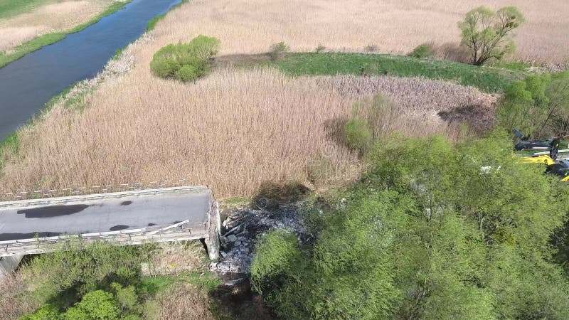 Broken Bridge, Crawler Excavator at Rivers Broken Road Structure ...