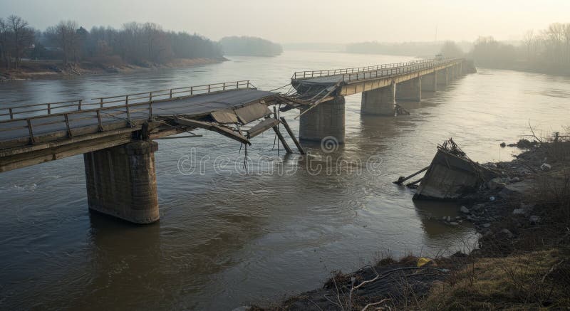 Broken Bridge Across the River Impassable Path a Broken Bridge ...
