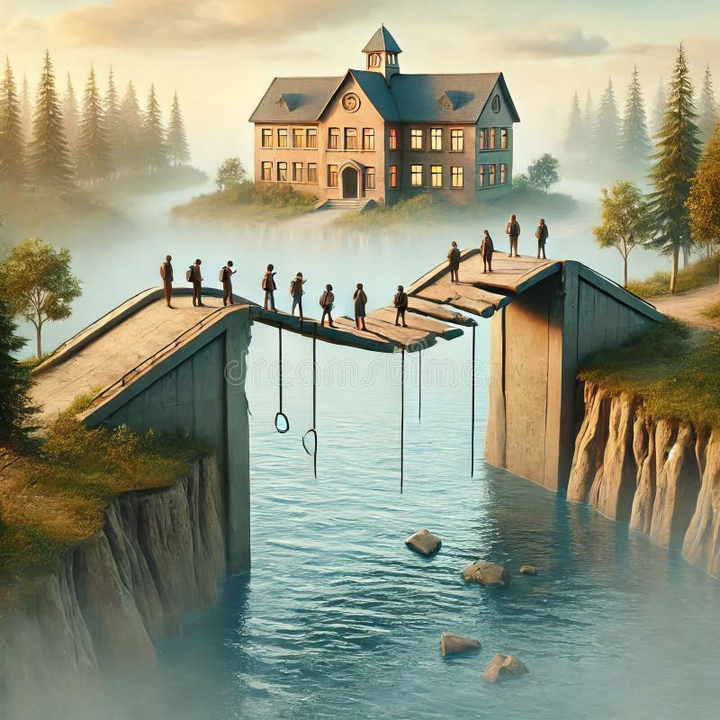 A Broken Bridge Symbolizing the Lack of Connection between Educa Stock ...