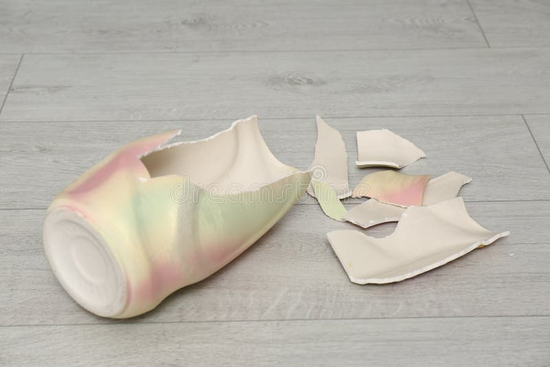 Broken Bright Ceramic Vase on Wooden Floor Stock Image - Image of decor ...