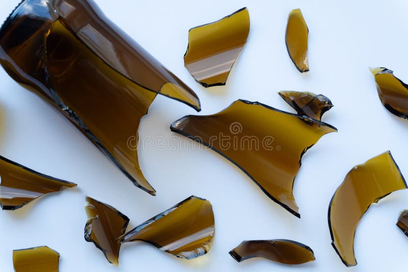 Broken Brown Beer Bottle on a White Background: the Shards of a Glass ...