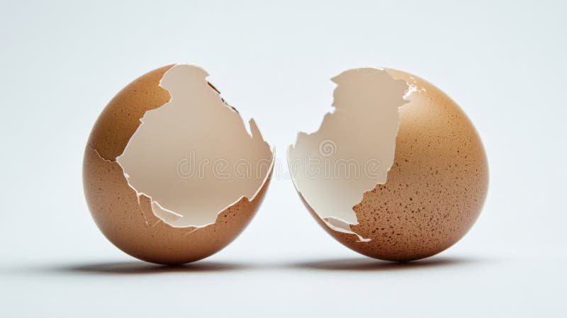 Broken Brown Egg Shells on White Background, Close-up. Fragility and ...