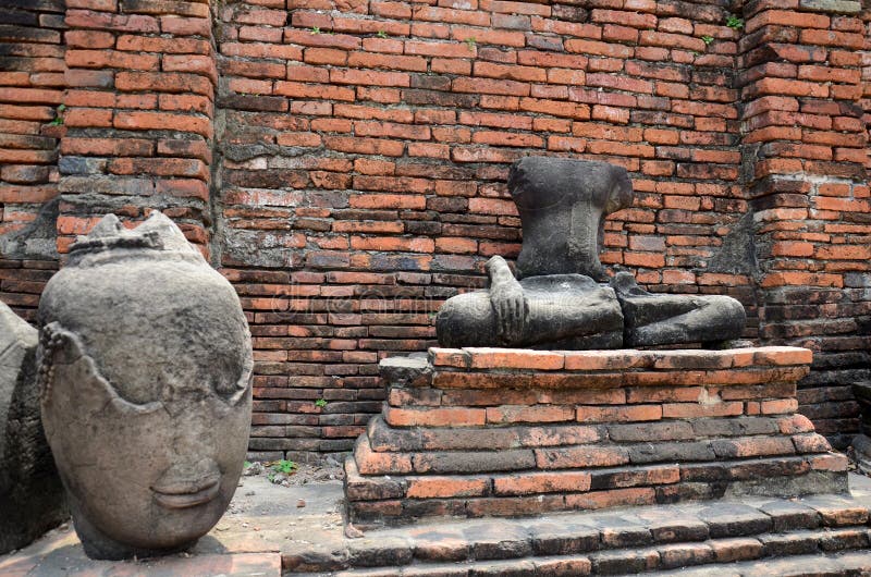 Broken Buddha Statue and Ancient Building Stock Image - Image of ...