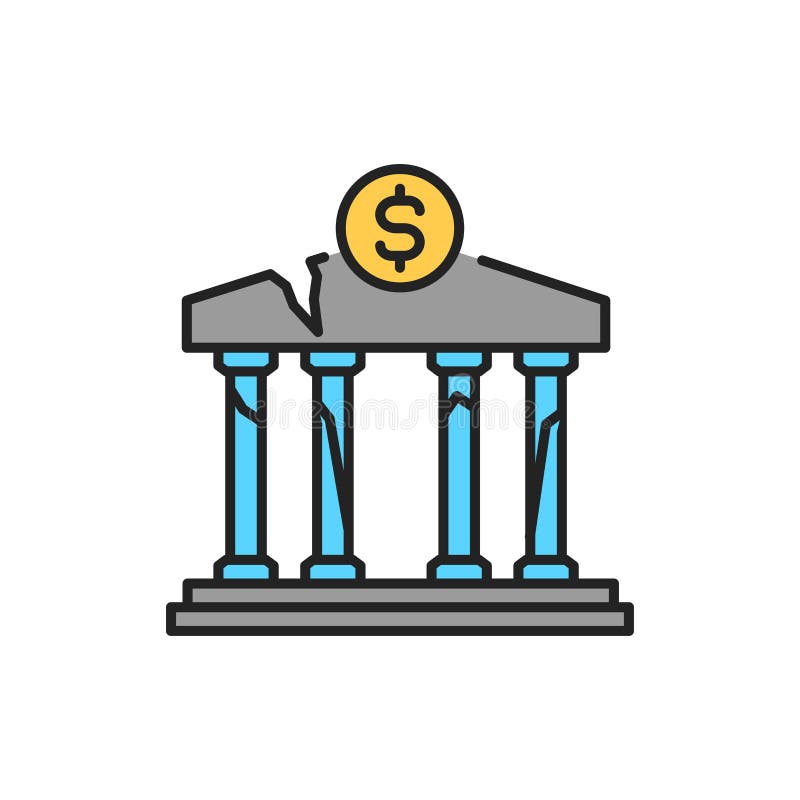 Broken Building Bank Line Color Icon. Sign for Web Page, Mobile App ...