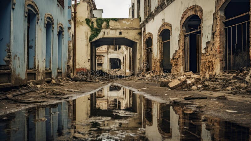 Broken Building with Crumbling Walls Stock Illustration - Illustration ...