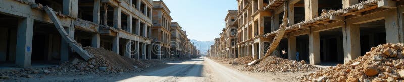 Broken Building Under Construction, Empty Street, Market Crash ...