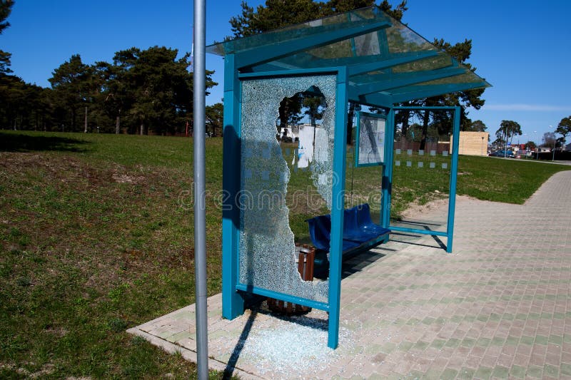 Broken bus stop. stock image. Image of safety, cracking - 19735857