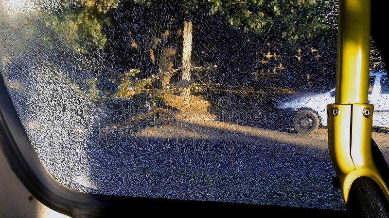 Broken bus window stock photo. Image of generating, grain - 169624402