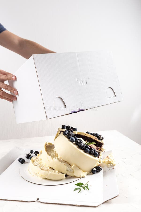 Broken Birthday Cake on White Background. Bad Birthday. Spoiled Holiday ...