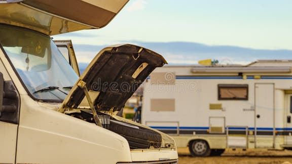 Broken camper car on beach stock photo. Image of broken - 318845006