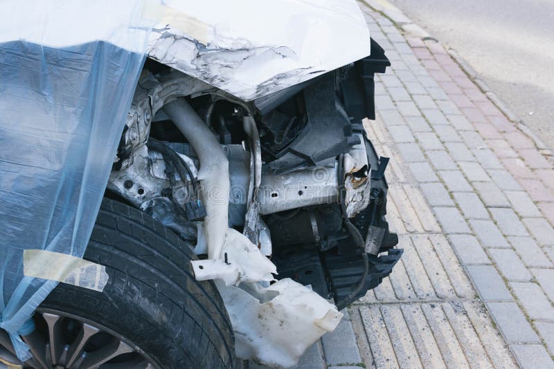 A Broken Car after an Accident, the Bumper of the Car is Completely ...