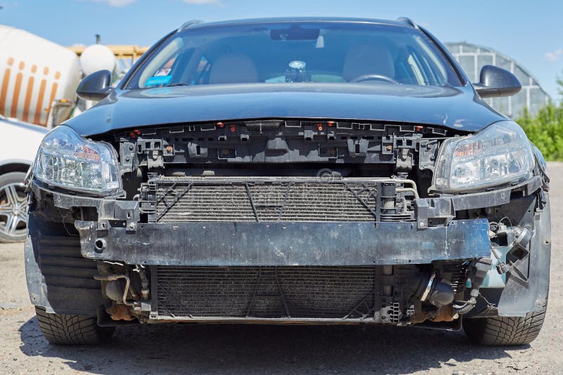 Broken Car without a Bumper, Closeup, Front Stock Photo - Image of ...