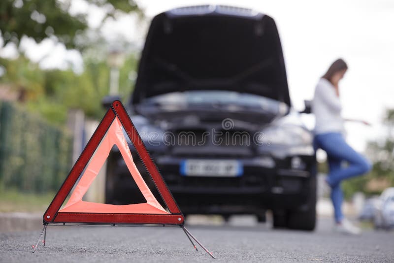 Broken Car Concept Breakdown Triangle on Road Stock Image - Image of ...