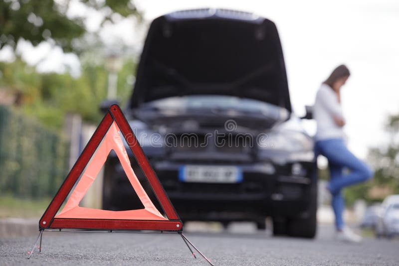 Broken Car Concept Breakdown Triangle on Road Stock Image - Image of ...