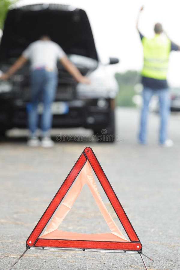 Broken Car Concept Breakdown Triangle on Road Stock Photo - Image of ...