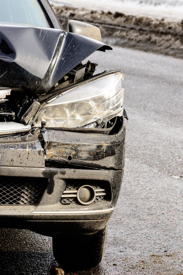 Broken Car Headlight on a Black Car, Close-up, Repair and Replacement ...