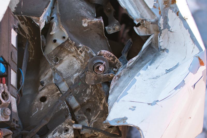 Broken car hood close stock photo. Image of detail, deformation - 113725558