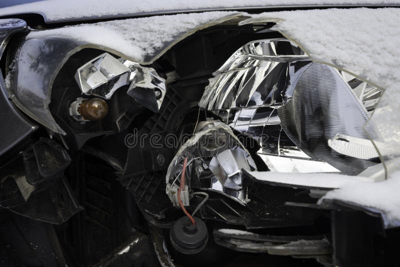 Broken Car Light Accident. Close Up of Damaged Headlight in a Front Car ...