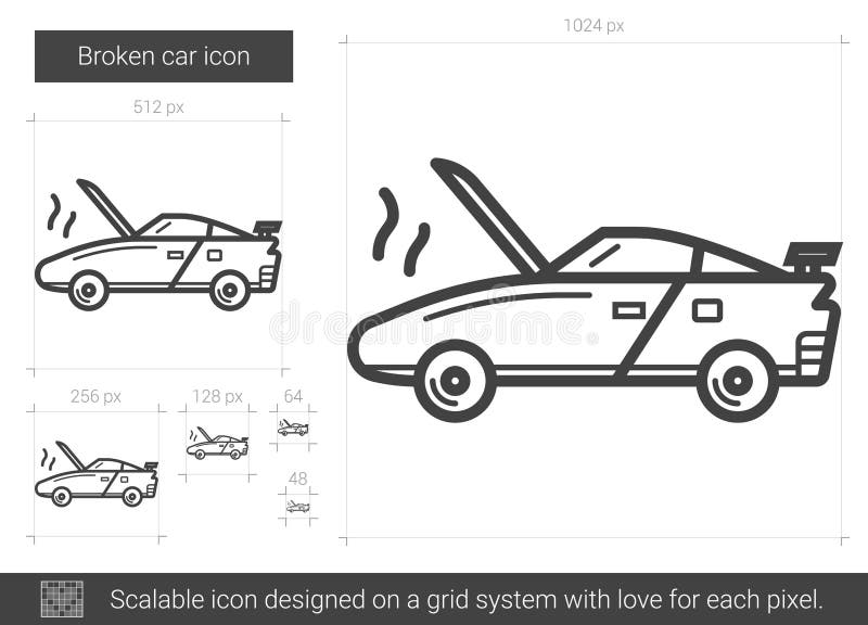 Broken Car with Open Hood and Steam Hand Drawn Outline Doodle Icon ...
