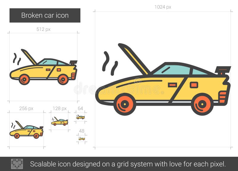 Broken Car with Open Hood and Steam Hand Drawn Outline Doodle Icon ...