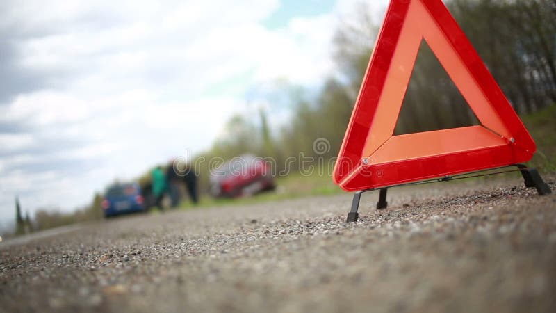Broken Car on the Roadside. Red Warning Triangle Stock Video - Video of ...