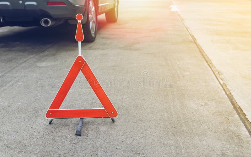 Broken car sign on a road stock image. Image of problem - 75340059