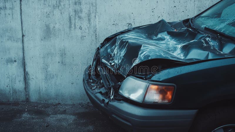 Wrecked Car Showing Extensive Damage after Road Accident Stock Image ...