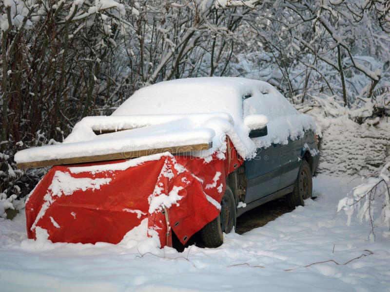 Broken car under snow stock photo. Image of snow, outdoors - 204155190