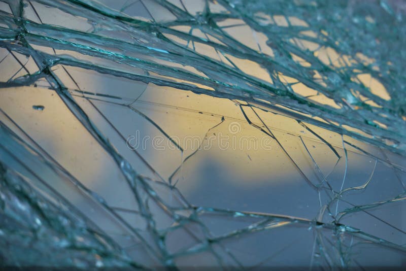 Broken Car Window with Reflected Light Stock Image - Image of window ...
