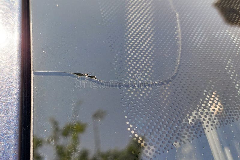 Broken Car Windshield. Crack on the Glass Stock Photo - Image of ...